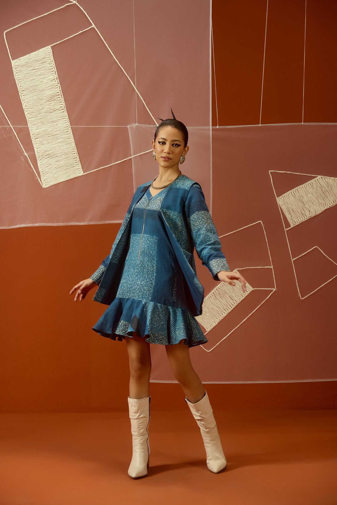 Indigo Trace Dress With Blazer – Five Degree Shift
